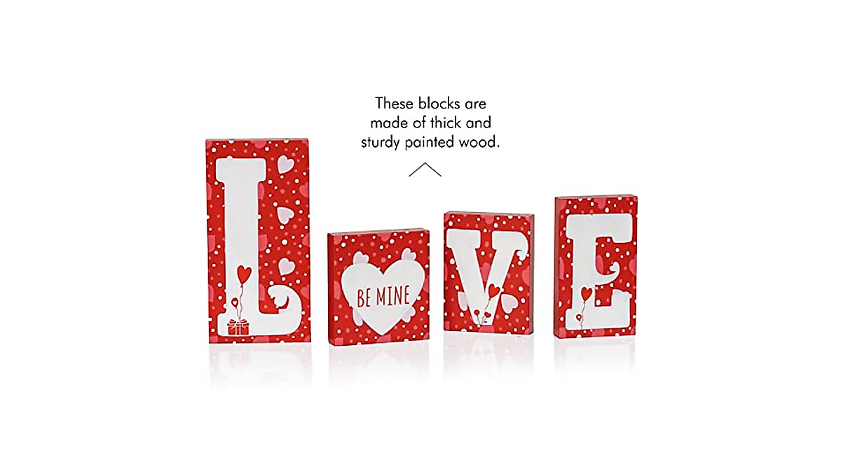 Red Wooden Love Blocks for Valentine’s Day and Home Decor