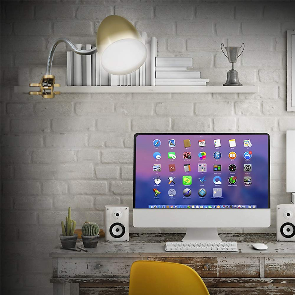 Energetic Clip on Lamp for Bed, Non-Dimmable Reading Light for Bed and Desk, 4000K Cool White, 3.5W 240 LM Flexible Gooseneck lamp, Eye Protection, ETL Listed, Gold