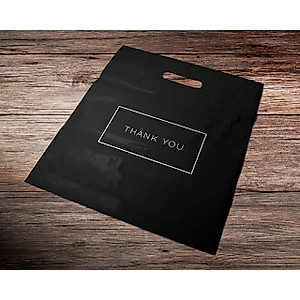 Purple Q Crafts Die Cut Plastic Shopping Bags with Thank You Logo 12" x 15" Boutique Bags with Handles 100 Pack for Merchandise, Gifts, Trade Shows and More