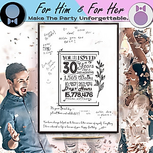 DOUBLESHOOT Black Frame Sign Poster 30th Birthday Decorations for Men Women 12"x16"- 30 Birthday Party Favors, Guest Book Alternative – with Pen & Wall Hanger, Dirty 30 Gifts for Him Her