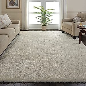 Nourison Ultra Plush Shag Solid Ivory 8'2" x 10' Area -Rug, Easy -Cleaning, Non Shedding, Bed Room, Living Room, Dining Room, Kitchen (8x10)