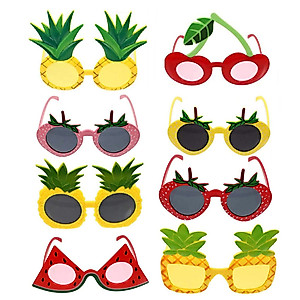 HIPIHOM 8Pcs Fruit Eyeglasses Luau Party Sunglasses Funny Sunglasses Dress Props for Hawaiian Beach Luau Theme Party Supplies