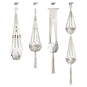 Mkono Set of 3 Wood Wall Hanging Shelves Boho Decor and Set of 4 Macrame Plant Hanger