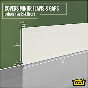 M-D Building Products 4-Inch x 60-Feet Dry Back Vinyl Wall Base, Flexible Dry Back Vinyl Trim with Toe - Easy Install Molding Trim for Floors and Baseboards, Almond (73899)