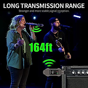 XTUGA C-977 UHF Wireless XLR Transmitter and Receiver& Wireless Guitar Transmitter Receiver,Rechargeable Mic Adapter 16 Channels 164ft Range for Dynamic Microphone,Audio Mixer,Electric Guitar Bass
