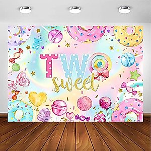Avezano Two Sweet Donut Birthday Backdrop Sweet Candy Second Birthday Party Photography Background Blue Pink Gold Girl Happy 2nd Birthday Donut Theme Party Decoration Photoshoot Backdrops (7x5ft)