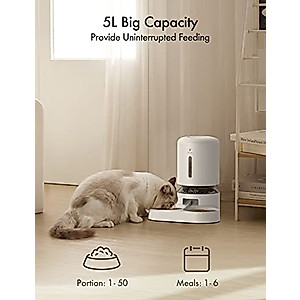 PETLIBRO Automatic Cat Feeder for Two Cats, 5L Dry Food Dispenser with Splitter and Two Stainless Bowls, 10s Meal Call and Timer Setting, 50 Portions 6 Meals Per Day for Cat and Dog