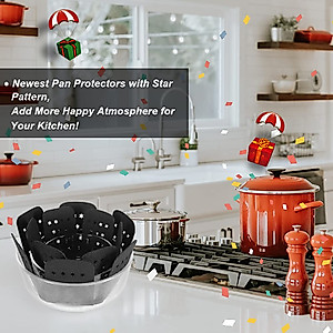 BYKITCHEN Pan Protector with Stars, Set of 12 and 3 Different Sizes, Black Pan Separators, Felt Pot Protectors for Stacking and Separating Your Cookware