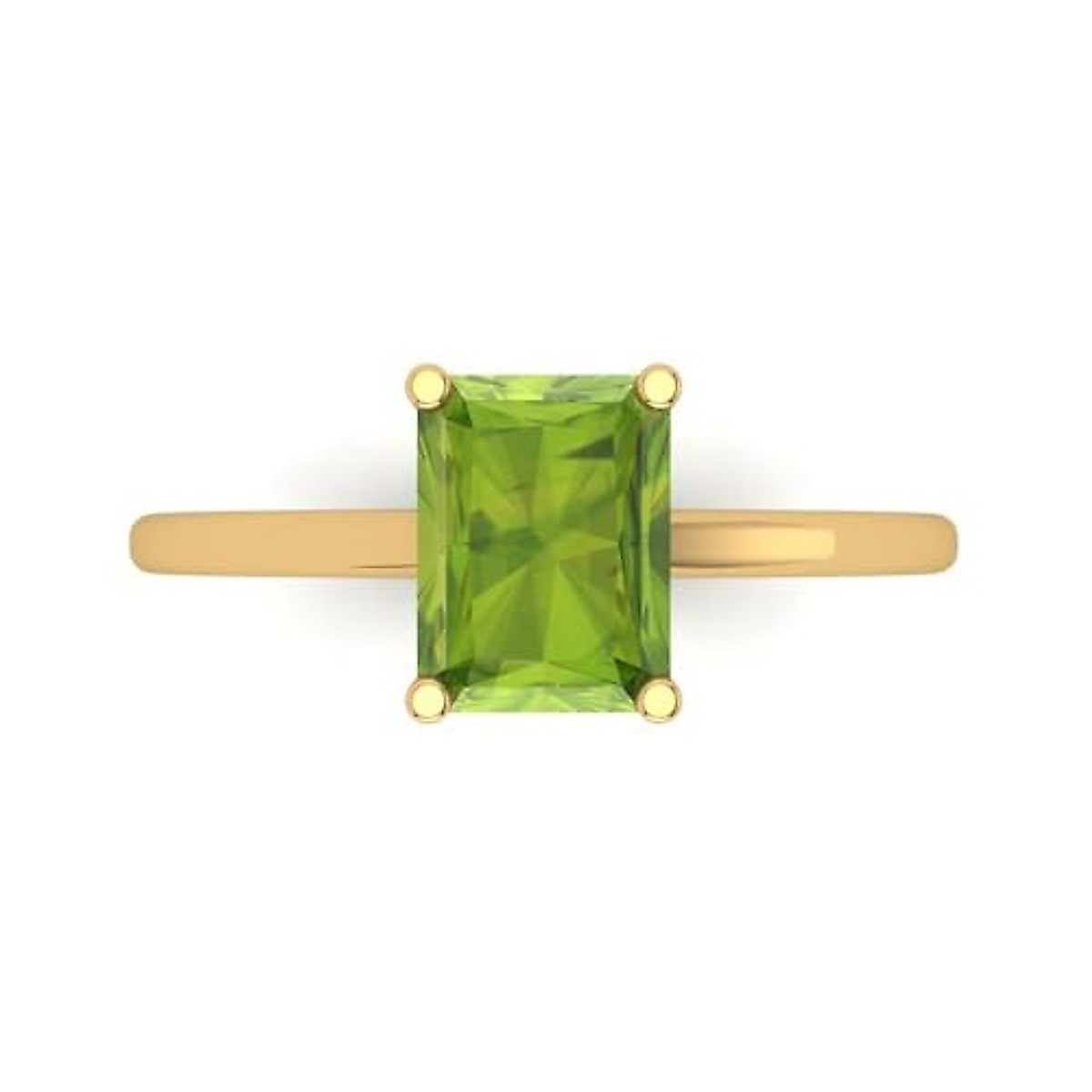 Clara Pucci 1.9ct Emerald Cut Solitaire Genuine Vivid Green Peridot Proposal Bridal Designer Wedding Anniversary Ring 14k Yellow Gold