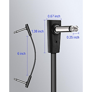 Donner Flat Patch Cables for Guitar Effect Pedal 6 Inch Save Space Clear Sound 1/4" TS Right Angle 6 Packs