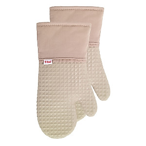 T-fal Textiles Waffle Silicone Oven Mitt Set, Softflex,Non-Slip Grip, Heat Resistant, 13-inches x 7-inches, 2 Pack, Sand