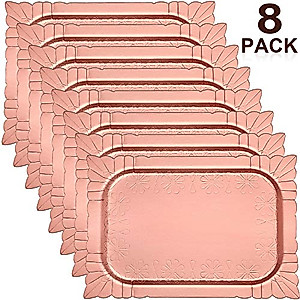8 Pieces Rose Gold Serving Trays and Platters Disposable Safe Paper Plates for Cake Cupcake Fruit Dessert Display Holder for Wedding Bridal Shower Birthday Party Favors Supplies 9.4 x 13.4 Inch