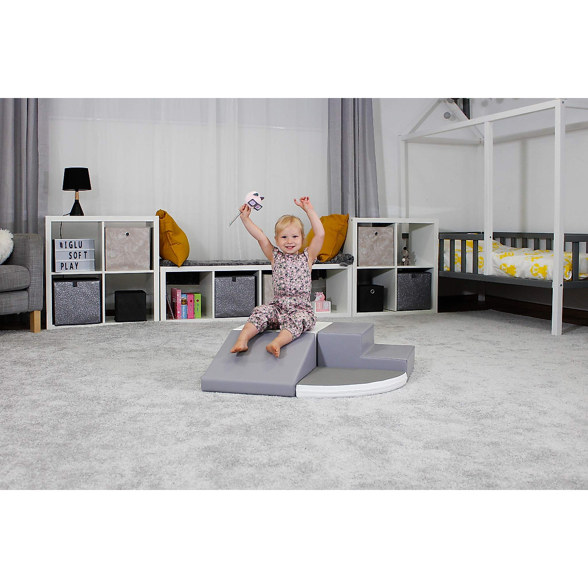 IGLU Indoor Climber XL Soft Play Equipment Foam Set 5 Shapes Baby Climbing Toys Indoor (Grey/White, 4-Piece)