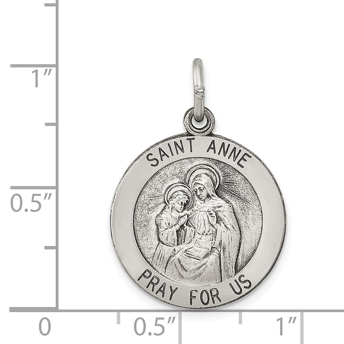 Solid 925 Sterling Silver Vintage Antiqued Catholic Patron Saint Anne Pendant Charm Medal - 25mm x 20mm