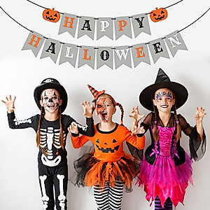 Pre-Strung Happy Halloween Banner - NO DIY - Black Glitter Halloween Banner - Pre-Strung Garland on 8 ft Strand - Pumpkin Jack O'Lantern Halloween Party Decorations & Decor. Did we mention no DIY?