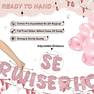 Fulmoon Set of 3 Pre Strung Older Wiser Hotter Glitter Banner Funny Birthday Banner for Women 30th 40th 50th 60th 70th 80th Birthday Party Decorations Birthday Sign Birthday Gift (Rose Gold)