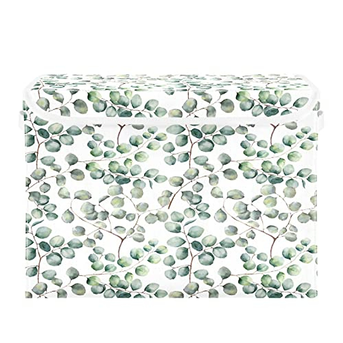Quteprint Storage Bins with Lid, Eucalyptus Green Leaves Plant Storage Box Organizer Toys Bedroom Nursery, 16.5"x12.6"x11.8" Large Collapsible Storage Cube for Home Office Closet Shelf