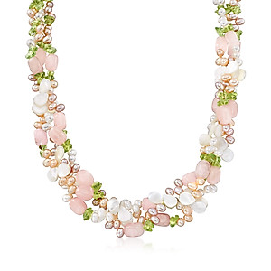 Ross-Simons 4-5mm Multicolored Cultured Pearl and Multi-Gemstone Torsade Necklace With Sterling Silver. 19 inches