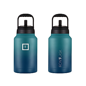 IRON °FLASK Sports Water Bottle - Gallon Series - 2 Lids (Straw and Spout), Leak Proof, Vacuum Insulated Stainless Steel, Double Walled, Thermo Mug, Metal Canteen Jug Growler - Dark Night, 128 Oz