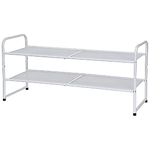 SUFAUY 2-Tier Shoe Rack, Stackable Shoe Shelf Storage Organizer for Entryway Closet, Metal Mesh, White
