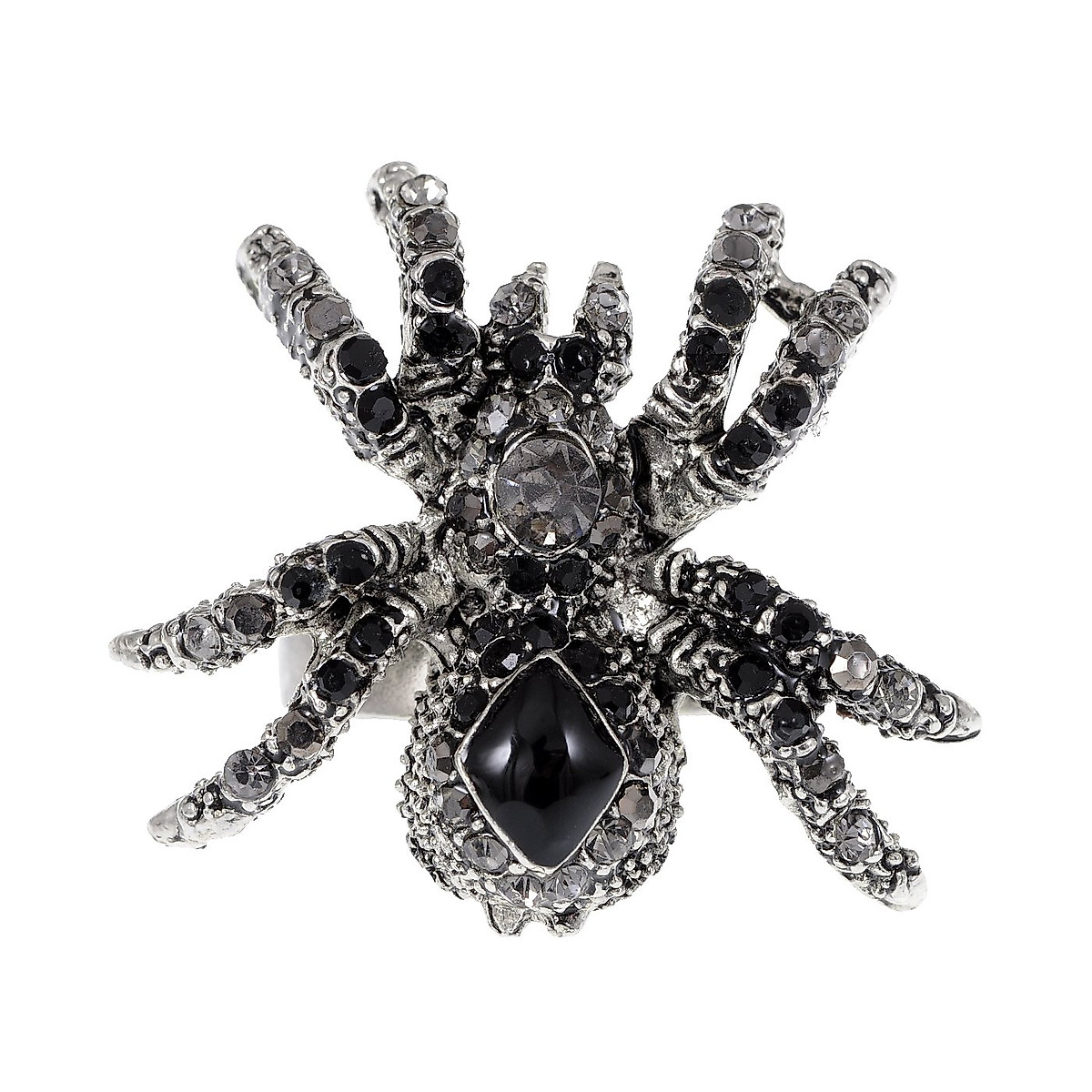 Alilang Women's Gunmetal Black Crystal Rheinstone Tarantula Spider Halloween Costume Adjustable Ring