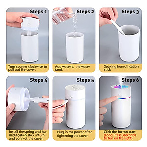 Portable Mini Humidifier with 7-color Lights, Cool Mist Small Desk Humidifiers Car Humidifier [2 Mist Modes] USB Personal Desktop Humidifiers for Bedroom, Office, Travel, Car, Plants, Super Quiet