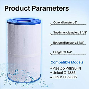 TOREAD Replacement for Spa Filter PRB35-IN, Unicel C-4335, Guardian 409-219, Filbur FC-2385, 03FIL1300, 17-2482, 25393, 303557, 817-3501, R173431, 35 sq.ft, 5 X 9 Drop in Hot Tub Filter, 2 Pack