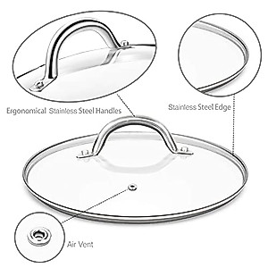 HOMICHEF 2-PACK 8" Inches (20CM) Tempered Glass Lids For Pots and Pans - Cookware Replacement Glass Lids With Air Vent And Large Riveted Loop Handle