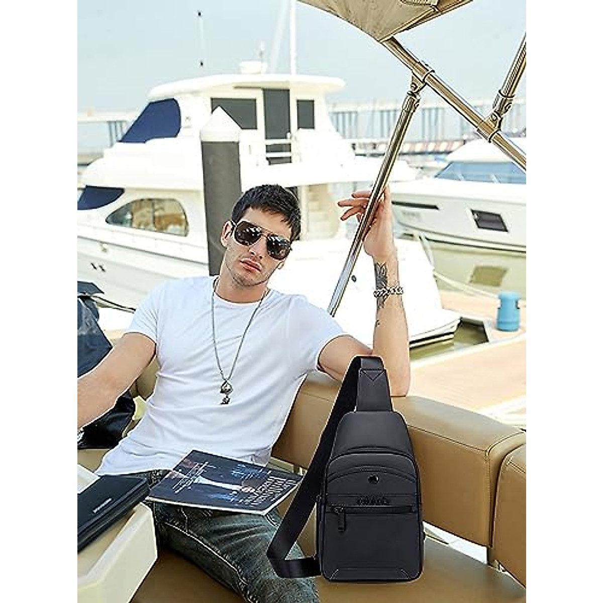 Aisinivo Sling Bags Men and Women Crossbody Sling Backpack Black Crossbody Bags Waterproof Chest Bag Daypack