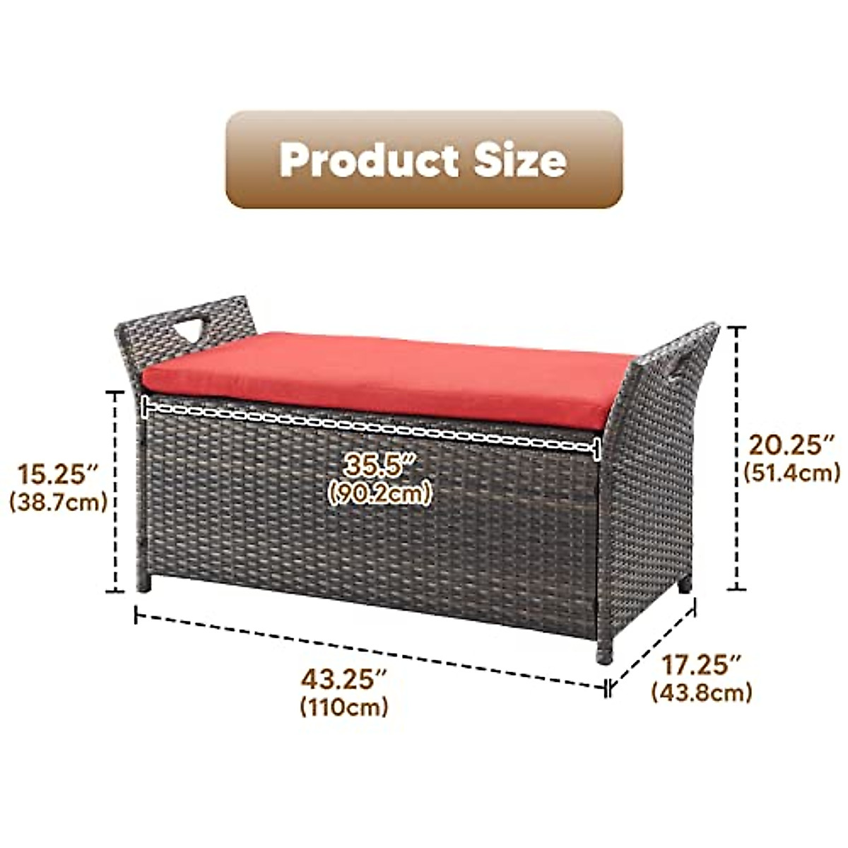 TMEE Patio Storage Bench,Outdoor Wicker Deck Box,PE Rattan Patio Furniture with All-Weather Cushion