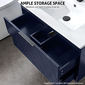 eclife 30" Bathroom Vanities Cabinet with Sink Combo, Wall Mounted Floating Cabinet W/Decor Line, Soft-Close System, 2 Extra Big Drawers