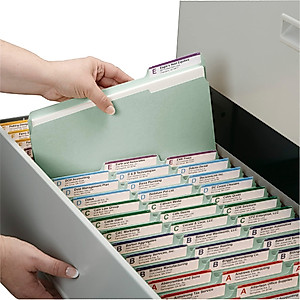 Smead 100% Recycled Pressboard Fastener File Folder, 2 Fasteners, 1/3-Cut Tab, 1" Expansion, Letter Size, Gray/Green, 25 per Box (15003)