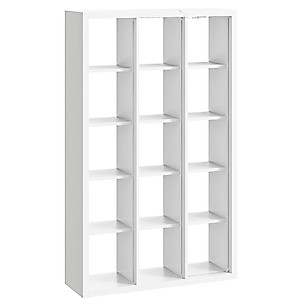 IRONCK 15 Cube Bookcase Storage Shelf Organizer with LED Lights, 5 Tier Bookshelves and Bookcases Display Shelves, Horizontally or Vertically Use, White