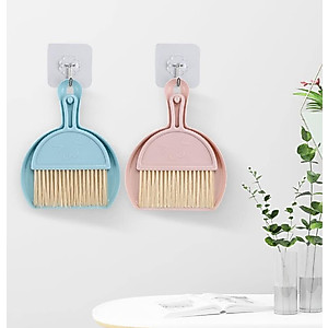 Small Broom and Dustpan Set for Home, Mini Clean Brush with Dust Pans Cute Hand Broom Brush Dust Pan with Hanger Hole, Small Cleaning Brush Set for Desktop Computer Table Keyboard (3PCS)