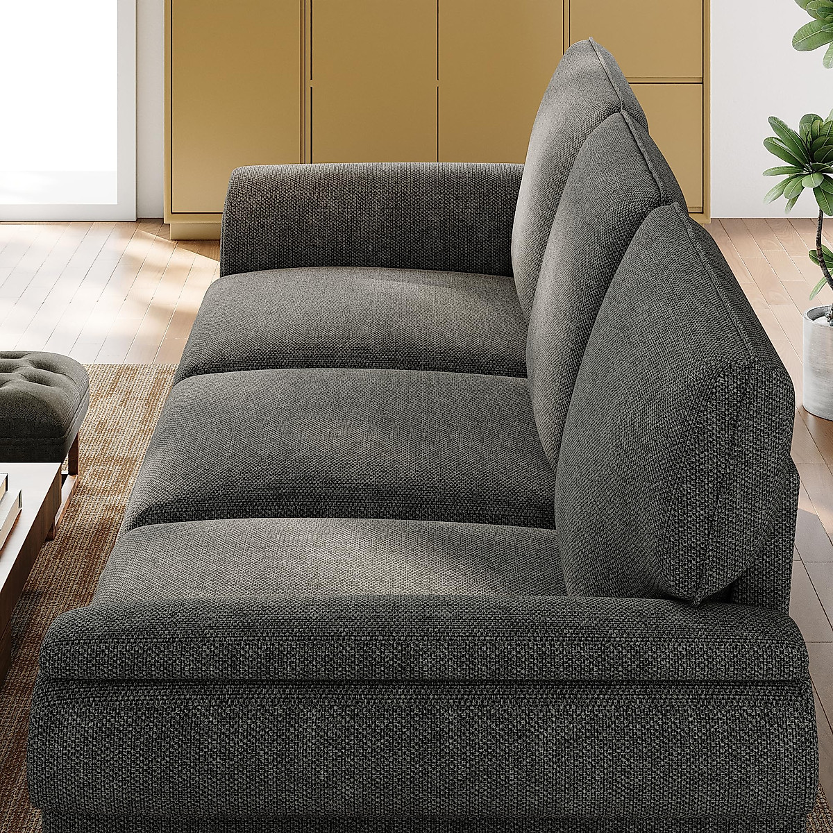 LIKIMIO Sofa 89 Inch, Comfy Sofa Couch with USP Port, Extra Deep Seats Modern 3 Seater Sofa, Couch for Living Room Apartment Lounge, Gray Chenille