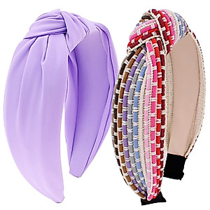 BEGOOD Boho Knotted Wide Headbands for Women, Fashion Designer Purple Turban Hair Accessories for Girls, 2Pcs