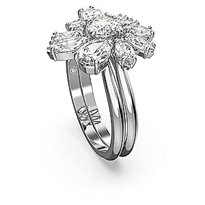 Swarovski Gema cocktail ring, Flower, White, Rhodium plated
