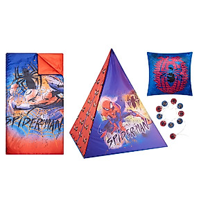Idea Nuova Spiderman 4 Piece Tee Pee Slumber Set with Pillow and String Lights