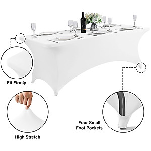 SUPERO Waterproof Spandex Table Cover for 8FT Table Universal Fitted Stretch Tablecloth for Party, Banquet, Wedding and Events-White