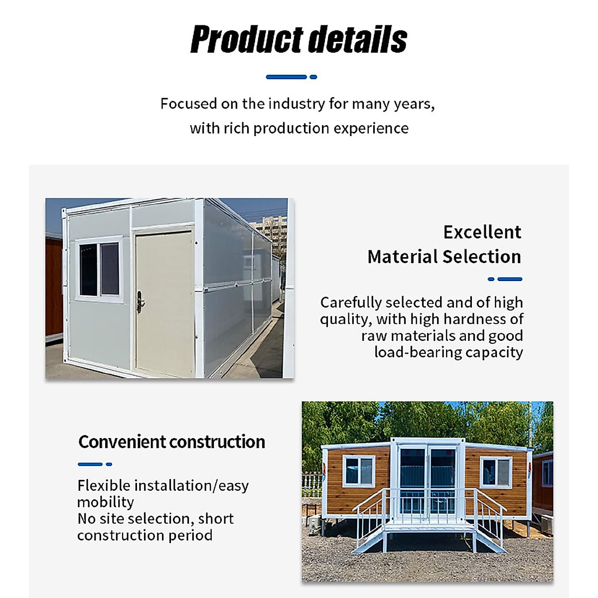 Foldable Prefab Container Homes - Modular Tiny Home with Customizable Bathroom, Kitchen, Living Room & Bedroom Options for Adults