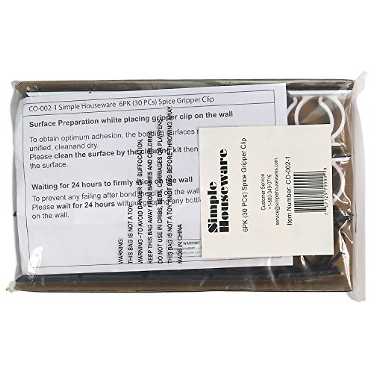 Simple Houseware 30 Spice Gripper Clips Strips Cabinet Holder - 6 Strips, Holds 30 Jars