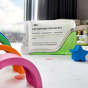 aba 50 Pack Compact Biodegradable Disposable Changing Pads Baby Disposable Underpads Waterproof Table Protector Mat, 18 Inch x 13 Inch