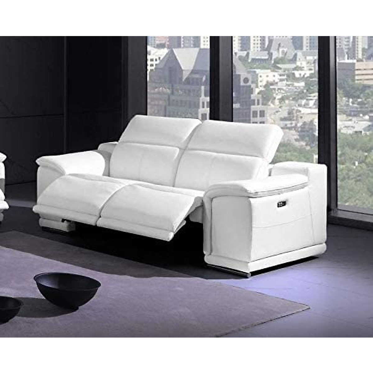 Blackjack Furniture Lorenzo Mid Century Modern Italian Leather Living Room Power Reclining, Loveseat, 72", White