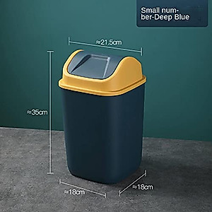 NA 14L Household Living Room Bathroom Kitchen Rotary Trash Can with Lid Large-Capacity Simple Wastepaper Basket Navy Blue1