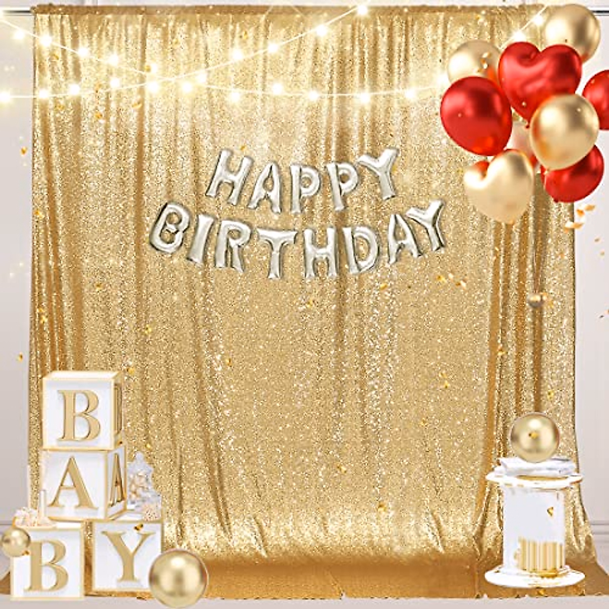 Sparkly Gold PartyDelight 2 Panels Sequin Backdrop, Photography, Christmas Backdrop, 5Ft x 10FT