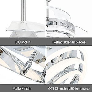 Cusp Barn 42" Retractable Ceiling Fan, Silent DC Motor Modern Ceiling Fan with Lights and Remote, 6 Speed Modern LED Ceiling Fan for Bedroom Living Room