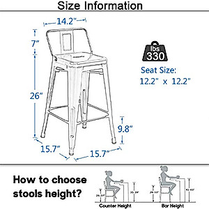Tongli Metal Bar Stools Set of 4 Barstools Counter Height Bar Stools with Back Industrial Bar Stool Indoor Counter Stool Kitchen Island Stools Modern Bar Chair 26inch Silver