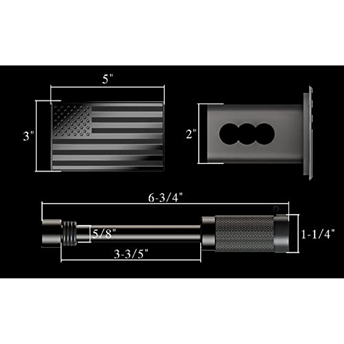 DoPake Metal Trailer Hitch Cover,Heavy Duty 2" Inch Tow Rear Receivers Plug Covers,USA American Flag Hitch Cover （with 3-3/5" Usable Length,5/8-inch Diameter Pin） for Trucks Cars SUV (Black)