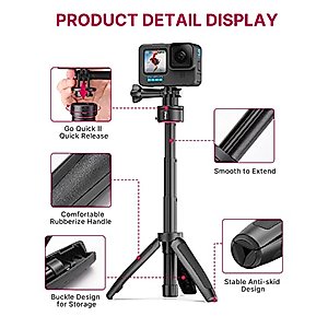 Mini Tripod Mounting Accessories for Gopro - ULANZI Go Quick II Small Tripod Quick Release Compact Vlog Handle Selfie Grip Compatible with Gopro Hero 5/6/7/8/9/10/11 Black/DJI Action/Insta 360/Askaso