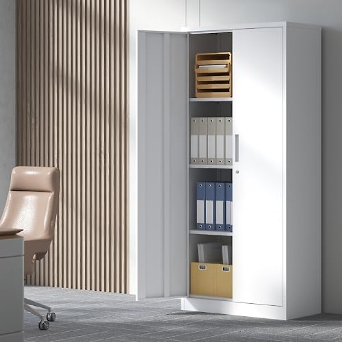 IKIMI Metal Storage Cabinet with Doors and Shelves,Steel Locking Garage Cabinets Utility Locker Tool Cabinets for Home Kitchen Office Basement